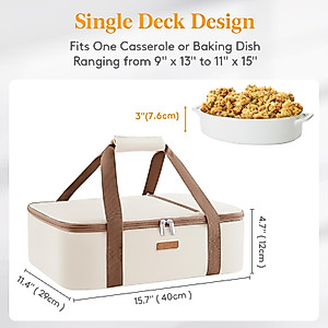 LUNCIA Insulated Casserole Carrier for Hot or Cold Food, Lasagna Lugger Tote for Potluck Parties/Picnic/Cookouts, Fits 9"×13" Baking Dish, Cream