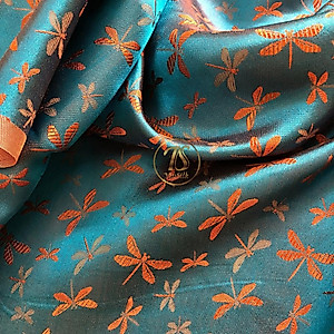 VINSILK Mulberry Silk Fabric, Pattern Silk Fabric, Dragonfly Pattern, Fabric for Clothes, Silk for Sewing, Silk Apparel Fabric, Luxury Silk, Dress Making, Cut in Continuous Yards. (color01, 0.5 yards)