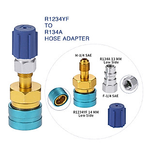 Aupoko R1234YF to R134A Low Side Quick Coupler, R1234YF Low Side Quick Coupler, R12 to R134A Hose Adapter Fitting Connector for Car Air-Conditioning AC Charging