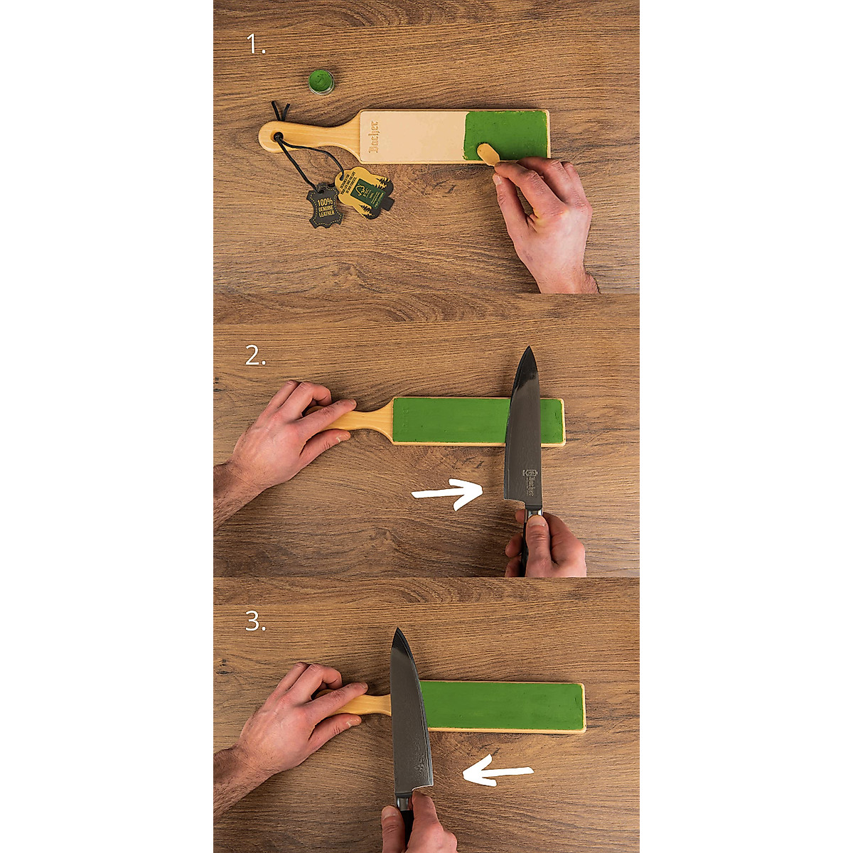 Bacher Premium Leather Strop for Knife Sharpening with Polishing Compound - Double Sided Stropping Leather – Stropping Kit: Knife Strop and Stropping Compound for Wood Carving and Woodworking