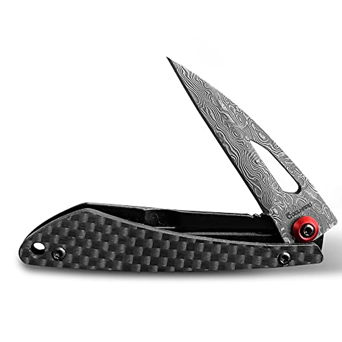 Cool Hand 3'' Super Light Folding Pocket Knife, Liner Lock, 2'' Damascus Blade with Carbon Fiber Scale