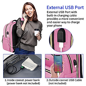 LTINVECK Travel Laptop Backpack for Women Men, Business Anti Theft TSA Friendly Laptops Backpack with USB Charging Port,Durable Water Resistant Computer Bag Fits 15.6 Inch Laptops,Pink
