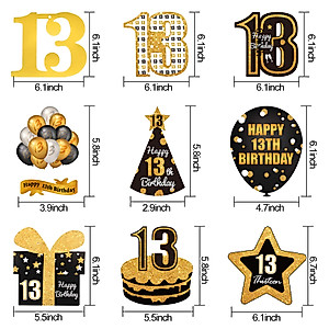 Kauayurk 30Pcs Happy 13th Birthday Hanging Swirl Decorations for Women & Men - Gold Happy 13 Birthday Party Swirl Ceiling Supplies - Happy Thirteen Birthday Hanging Favors Decor Sign
