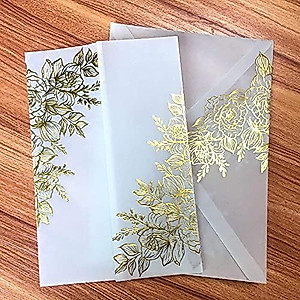 LUCKY STAR 25 sets Shiny Gold foil Floral Embossing Vellum Wedding Invitations Cards with Envelopes Blank Inner Sheets for Bridal Shower Baby Party Engagement Anniversary Invite Sweet 16