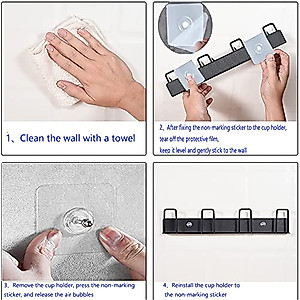 2pcs Mug Hooks Wall-Mounted Mug Holder,BAIEUEJO Coffee Cups Holder Hanger no Drilling,Mug Rack Hooks with 4 Cup Holders,Cups Storage Hooks ​for Kitchen, Living Room, Office(Black)