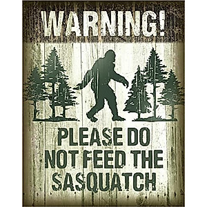 Desperate Enterprises Warning! Please Do Not Feed The Sasquatch Tin Sign - Nostalgic Vintage Metal Wall Décor - Made in USA