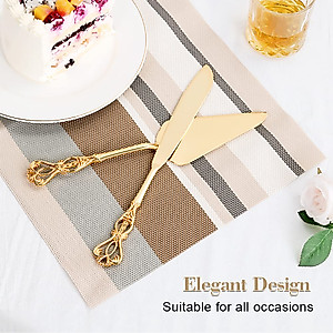 Cake Knife and Server Set for Wedding, Gold Cake Cutting Set, Elegant Cake Knives Cutter Set, Pie Pastry Servers, Birthday Bridal Quinceañera Gift (F-Crown)