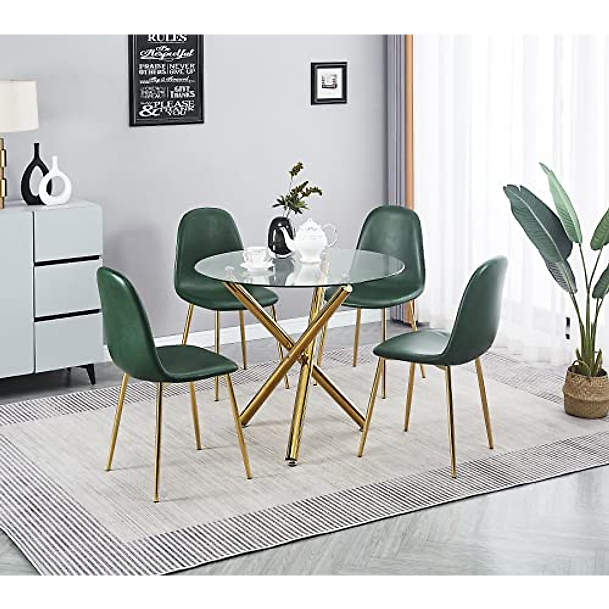 ROOIOME Round Glass Dining Table for Kitchen Dining, Modern Compact Round Glass Kitchen Table for Resturant, Bar Room and Small Space, with Tempered Glass Topand Gold Legs