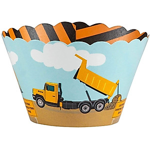 Juvale 100-Piece Construction Zone Cupcake Toppers and Wrapper Liners for Kids Birthday Party Supplies
