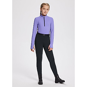 BALEAF Girls Riding Pants, Fleece Winter Breeches Full Seat Silicone Kids Horseback Equestrian Zipper Pocket Tight Black M