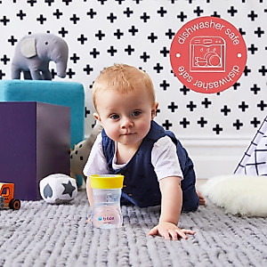 b.box Bottle to Cup Transition Pack - Includes 4 Lids (Nipple, Spout, Straw, Training Cup Lid), BPA-Free, Dishwasher-Safe, Ages 4+ Months (Lemon, 8oz)