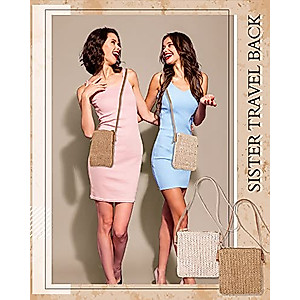 Sweetude 2 Pcs Straw Beach Bag for Women Summer Woven Straw Purse Cute Shoulder Straw Clutch Small Women's Crossbody Handbags for Women Girl Vacation