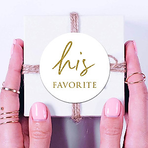 Gold Glitter His Her Favorite Stickers, 2 Inch Wedding Bridal Shower Party Favor Labels 80-Pack