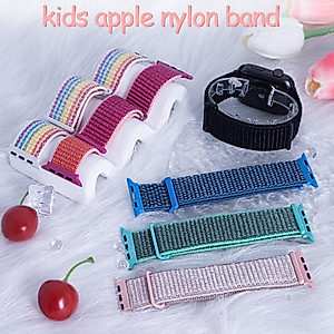 Nylon Band Compatible with Apple Watch Series 10 9 8 7 6 5 4 3 SE SE2 38mm 40mm 41mm 42mm, Soft Loop Sport Replacement Strap for iWatch Boy Girl Small Wrist - Black+Blue