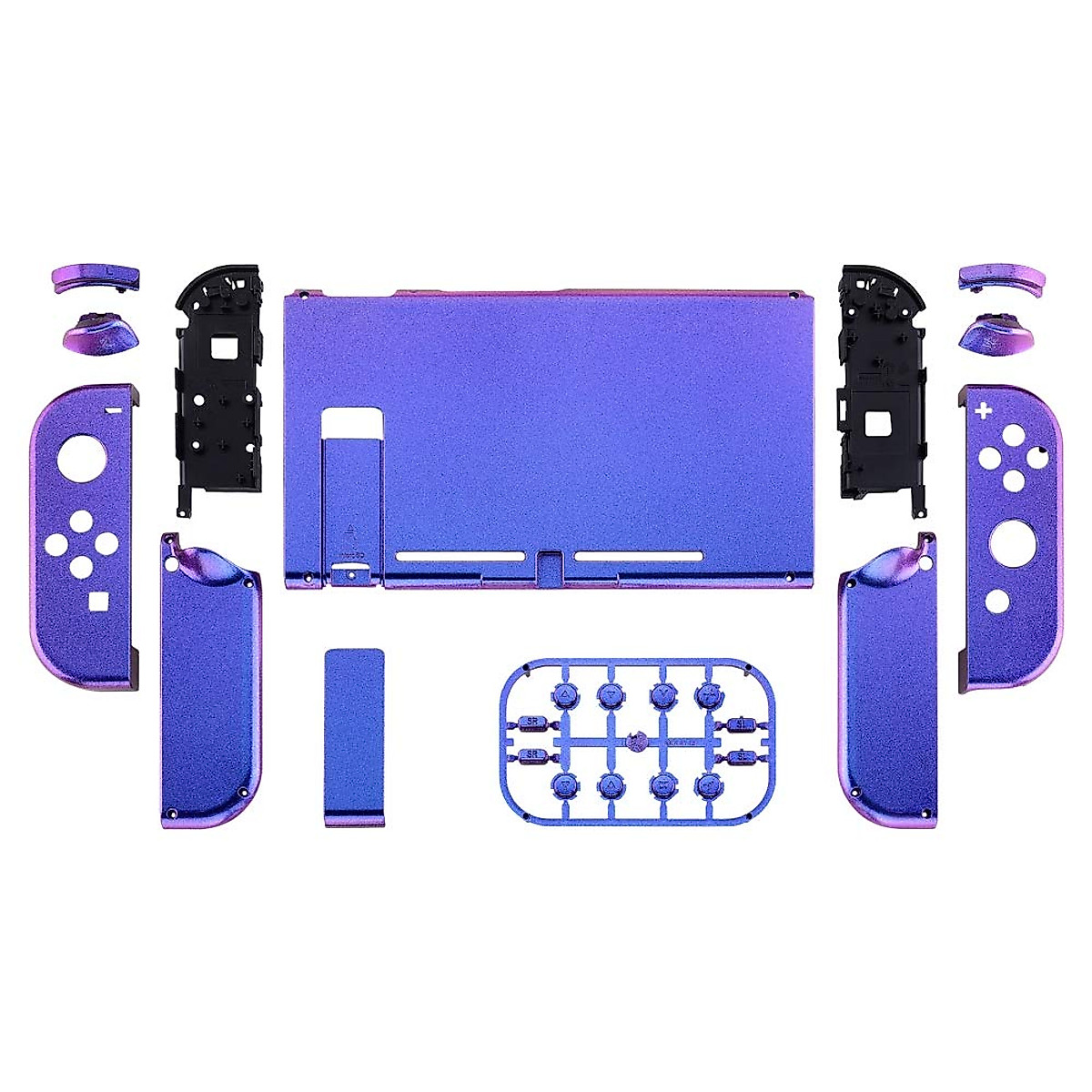 eXtremeRate DIY Replacement Shell Buttons for Nintendo Switch, Custom Back Plate for Switch Console, Housing Case with Full Set Buttons for Joycon Handheld Controller - Chameleon Purple Blue