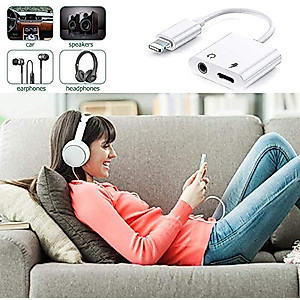 [Apple MFi Certified] 2 Pack Headphone Adapter for iPhone, Lightning to 3.5mm Aux Audio Jack +Fast Charger Dongle Splitter, Compatible with 14/13/12/SE/11/Xs/XR/X/8 7 Support All iOS + Volume Control