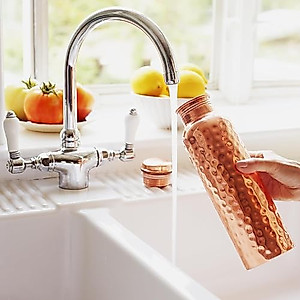 Pure Copper Water Bottle - 34 oz Leak Proof Joint Less Indian Ayurveda Health Benefit Water Drinking Carafe Drink More for Healthy Lifestyle - Hammered - 1000 ML