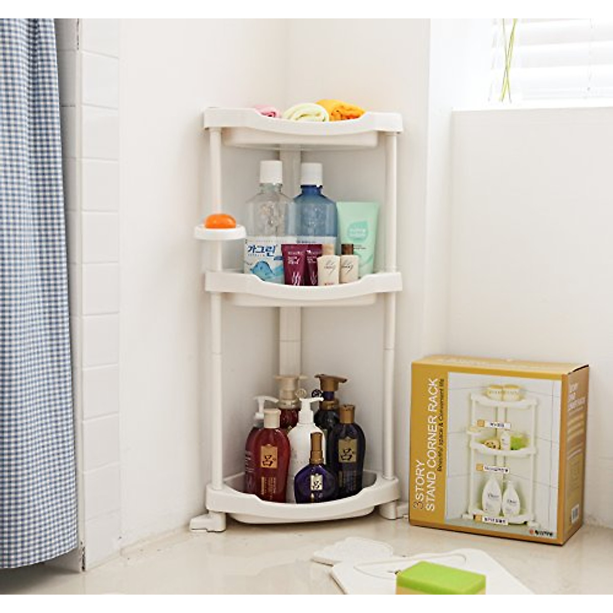 Tenby Living Corner Shower Caddy - 3 Shelf Shower Organizer Caddie with Movab.