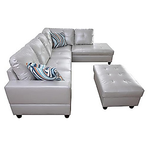 HOMVET Couch Furniture, Sectional Set L Shape Sofa Storage Ottoman for Living Room/Apartment/Office,Right Chaise, Powder Color