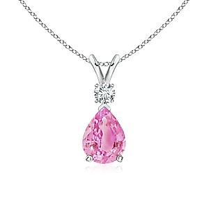 Angara Natural 1.25 Ct Pink Sapphire and 0.1 Ct Diamond Classic Pendant Necklace for Women in 14K White Gold (Grade-A | Size-8x6mm) | Birthday, Anniversary, Wedding Jewelry Gift For Women