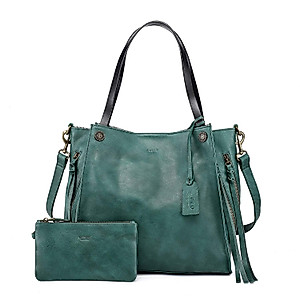 OLD TREND Leather Daisy Leather Tote Hand-painted Vintage Genuine Leather Handbag (Vintage Green)