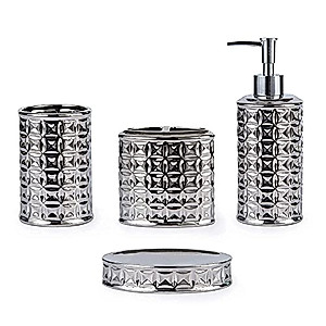 BASDHE Bathroom Accessories Set-5 Piece Ceramic Gift Set Toothbrush Holder,Toothbrush Cup,Soap Dispenser,Soap Dish,Trash Can, Set Bathroom (Grey)