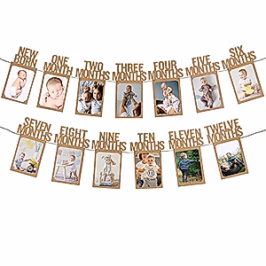 IMETBOX First Birthday Photo Banner Kraft - 1st Birthday Photo Banner from Newborn to 12 Months for 6-7 Inch Photo - Photo Banner for 1st Birthday Girl, Boy, No Pre-strung, 8.9*5.3 Inch