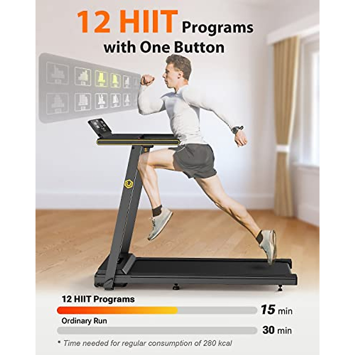 UREVO Portable Folding Treadmills for Home, Max 3.0 HP Running Walking Treadmill with 12 Pre Set Programs and Wider Tread Belt, Adjustable Display, Pause Detection