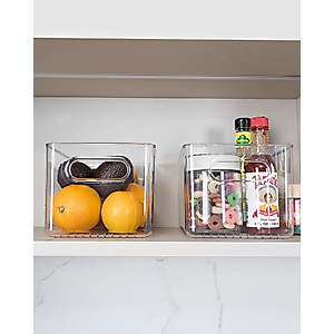 Pereysi 4 PCS Clear Plastic Storage Bins, Refrigerator Organizer Bins with Handles, Pantry Organizer Bins for Food, BPA-Free Fridge Organizer for Fridge, Freezer, Kitchen, Cabinet, Pantry, 10" Long