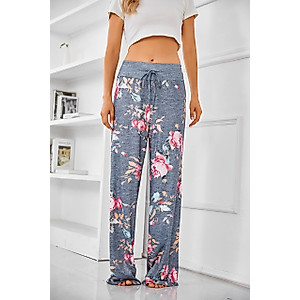 X-Image Women's Fold Over High Waist Wide Leg Long Palazzo Pants Light Grey, Medium