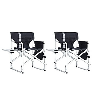 GSSDEE Oversized Camping Directors Chair, Portable Aluminum Camping Chairs, Padded Folding Directors Chair with Side Table Storage Pockets, Outdoor Camping, Picnics and Fishing (Black 2 Pack)