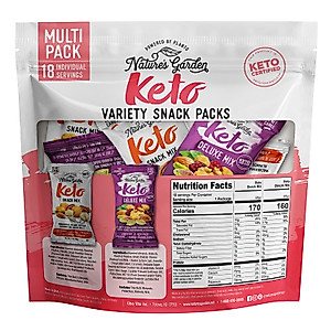 Nature’s Garden Keto Variety Snack Packs – Keto Snack Mix, Keto Deluxe Mix, Heart Healthy Nuts, Probiotic Cheese Balls, Mixed Nuts, Gluten-Free, Energy Boost, Healthy Snacks– 1 Oz Bags (18 Individual Servings)