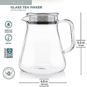 Teabloom One-Touch Tea Maker, 2-in-1 Kettle and Tea Steeper with Stainless Steel Filter Lid for Loose Tea – Heatproof Glass Teapot (27 Oz) – Tea Connoisseur's Choice
