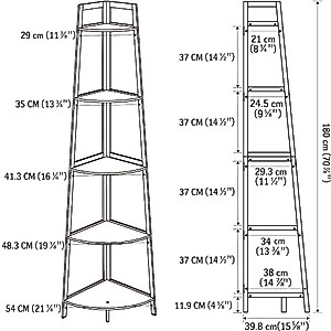 WTZ Corner Shelf, 5 Tier Bookshelf, 70.8 Inch Tall Bookcase, Open Ladder Book Case, Modern Bamboo Corner Storage Bookshelf Stand in Living Room, Bedroom, Office, Kitchen, Black