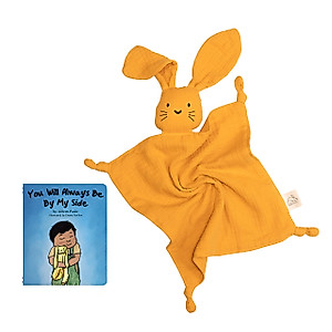 Muslin Lovey for Babies Boy and Girl Baby Gift Board Book Set, Organic Cotton Animal Security Blanket Bunny