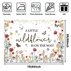 Avezano Wildflower Baby Shower Decorations A Little Wildflower is On The Way Baby Shower Backdrop She is a Wildflower Theme Baby Girls' Baby Shower Photoshoot Background Banner (7x5ft(84x60in))