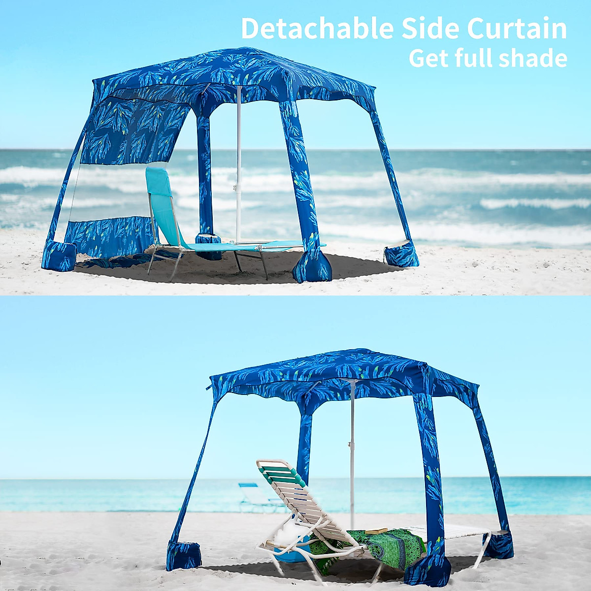 AMMSUN Beach Cabana, 6.2'×6.2' Beach Canopy, Easy Set up and Take Down, Cool Cabana Beach Tent with Sand Pockets, Instant Sun Shelter with Privacy Sunwall, Blue Paint
