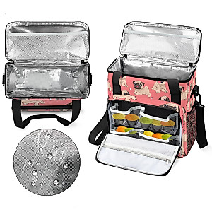Cartoon Pugs Dogs Coffee Maker Carring Bag Pink Background Travel Carrying Tote Bag Compatible with Keurig K-Mini or K-Mini Plus Portable Single Serve Coffee Brewer Case with Pockets for K-cup Pods