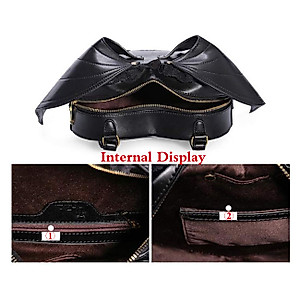 Rullar Punk Women Backpack Victorian Wings PU Daypack Rucksack Purse Gothic Lace Shoulder Bag Black