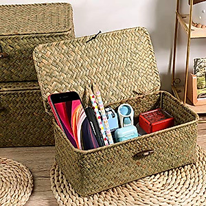 Seagrass Basket Storage Basket with Lid Multipurpose Container for Home Organization - S, woven seagrass basket M, wicker storage baskets L hyacinth baskets