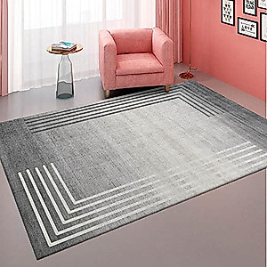 Fluffy Rug 8x10 Feet / 240x300 cm Faux Wool Indoor Accent Rug Non-Slip Low-Pile Carpet for Entrance Living RoomBedroom Dining Table Gray White Gradient Stripe Pattern