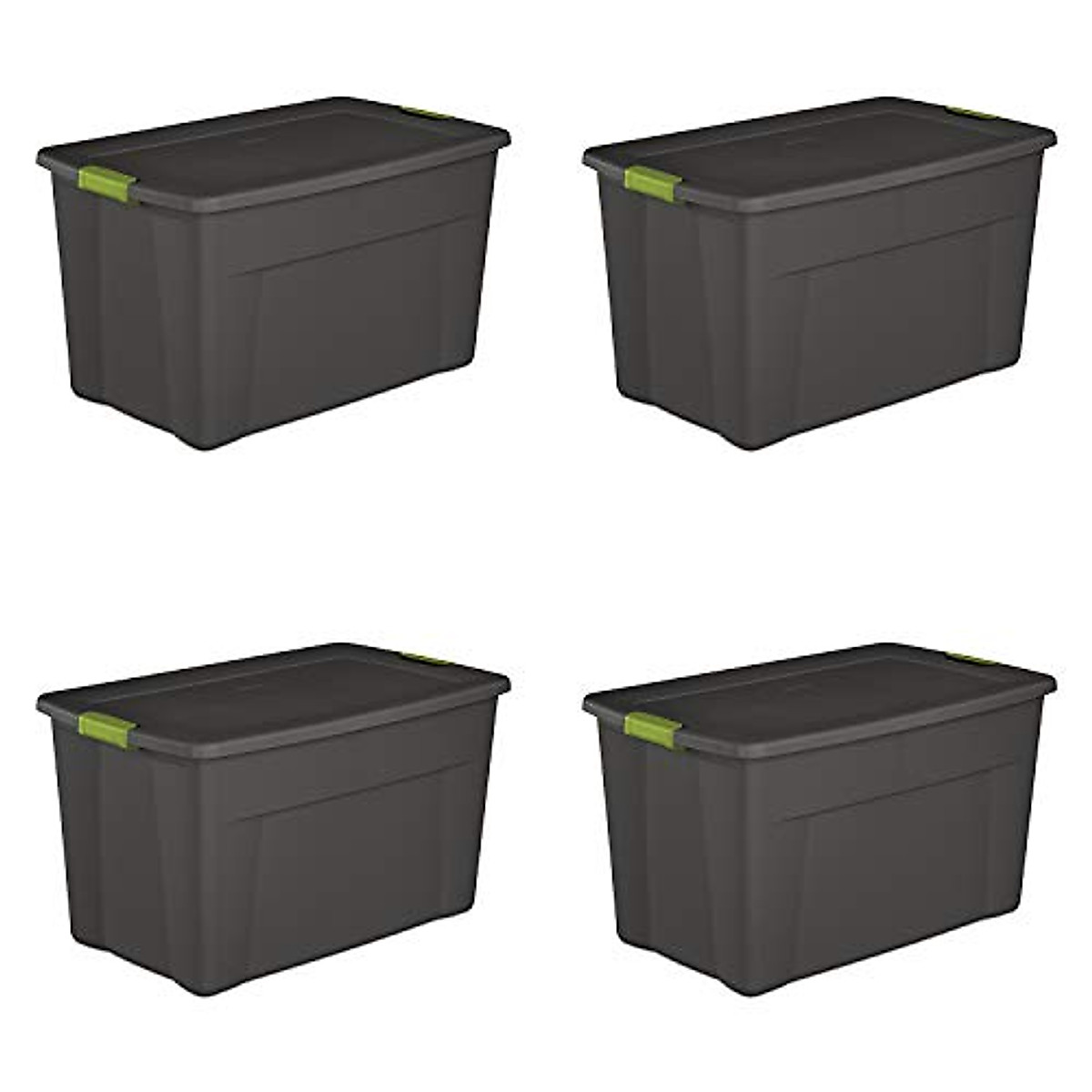 Sterilite 19453V04 35 Gallon/ 132 Liter Latch Tote, Flat Gray Lid & Base w/ Soft Fern Latches, 4-Pack