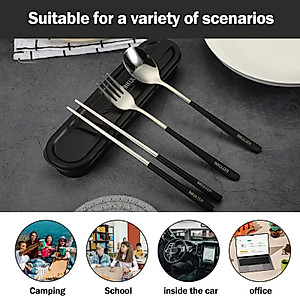 INKULEER Travel cutlery set, 18/8 stainless steel cutlery, Reusable utensils set with case, Portable Silverware Lunch Box for Camping and Office(Black/knife set)