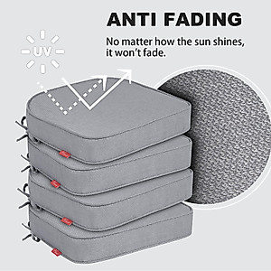 Pcinfuns Indoor/Outdoor Memory Foam Chair Cushions,Thick 17"x16"x3" Chair Cushion for Patio Furniture,Water-Resistant Durable Seat Pads with Ties,Light Grey,4 Pack