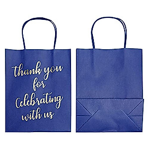Sparkle and Bash Medium Thank You Gift Bags with 24 White Tissue Paper Sheets (Navy Blue, 24 Pack)