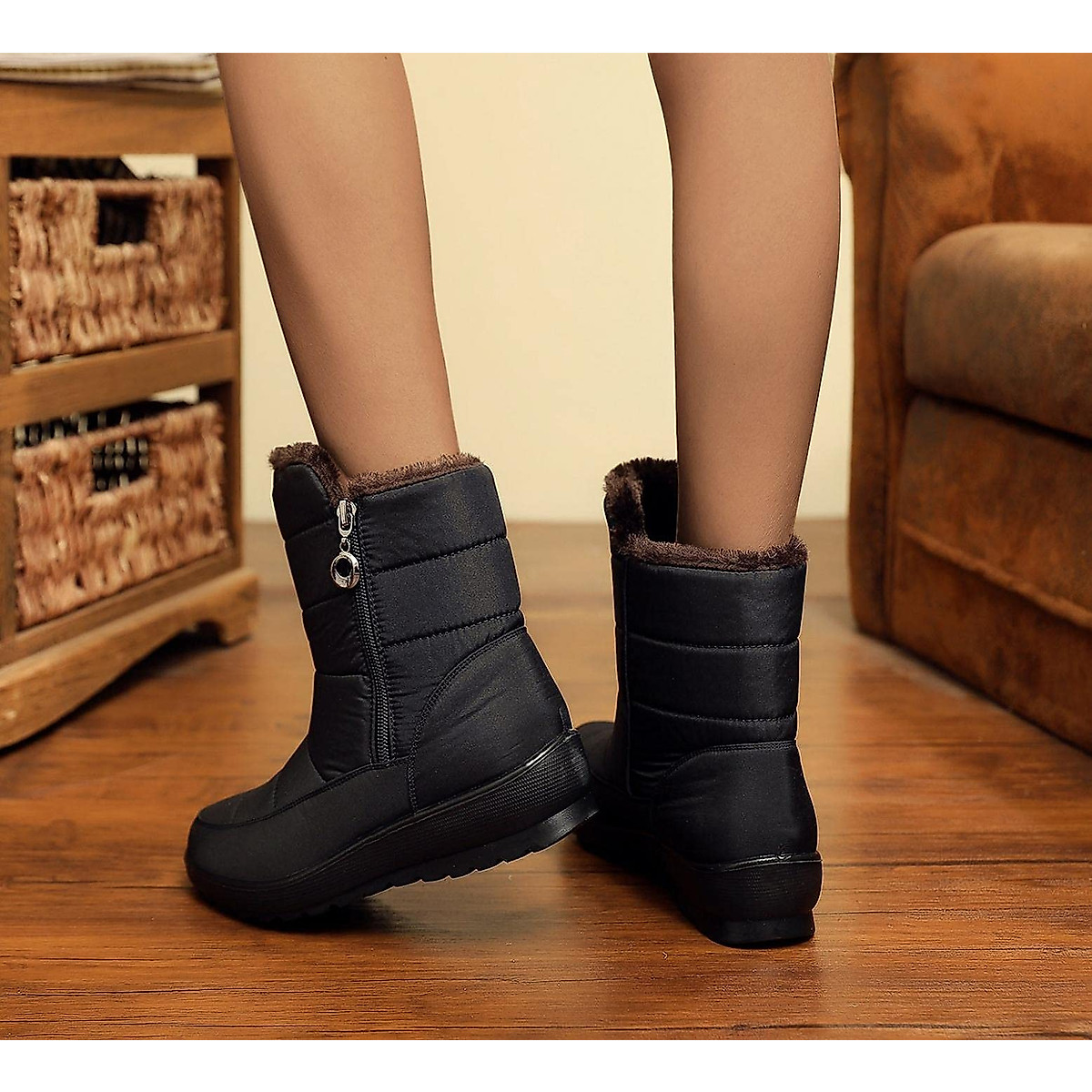 Padaleks Women's Snow Boots Winter Fur Lined Warm Shoes Anti-Slip Boot Waterproof Outdoor Short Bootie Side Zipper