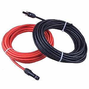 SHIERLENG 1 Pair 10AWG 10FT Solar Extension Cable with PV Male Female Connector Photovoltaic Red Black Wire (6mm2) for Solar Panel Cable Kit System (10FT)