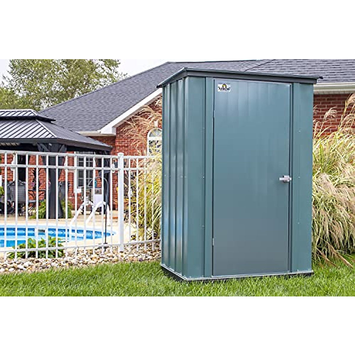 Spacemaker 4' x 3' Compact Outdoor Metal Backyard, Patio, and Garden Storage Shed Kit, Juniper Berry