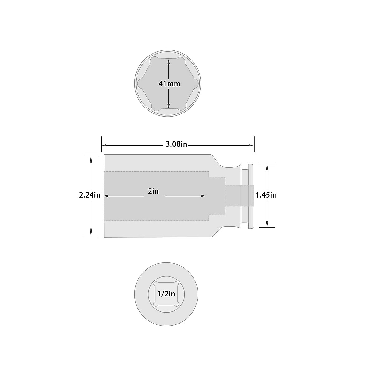 ZOYAKKI 1/2" Drive x 41 mm Deep 6 PT Impact Socket, CR-MO, 1/2-inch Drive 6 Point Axle Nut Socket for Easy Removal of Axle Shaft Nuts (41MM)