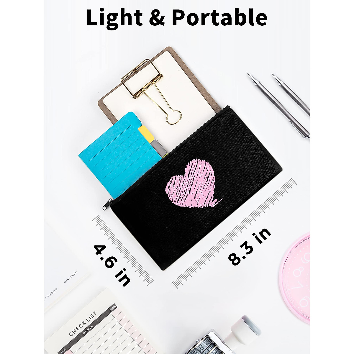 JARLINK 16 Pack Blank Canvas DIY Craft Pencil Case with Zipper, Multipurpose Traveling Toiletry Pouch Bags for School, Makeup, Cash, Office, Bill, Receipt Storage, 8.3’’ x 4.6’’ Inch (Black)